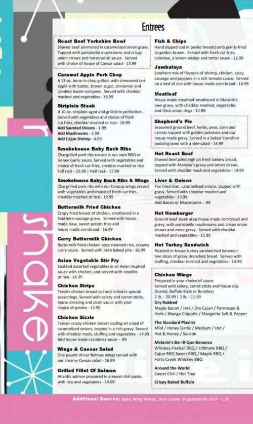 Melanie Pringles Restaurant menu in Whitby, Ontario, Canada