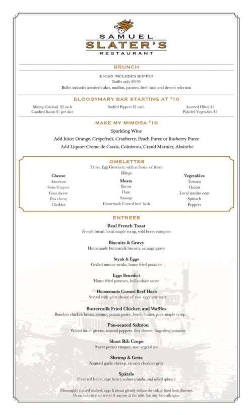 Samuel Slater's Restaurant menu in Webster, Massachusetts, USA
