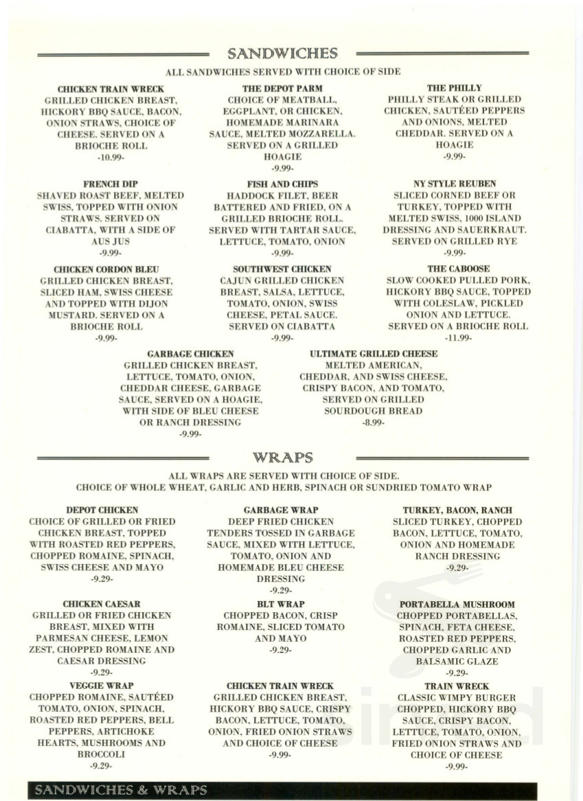 The Depot Restaurant and Tavern menu in Oneonta, New York, USA