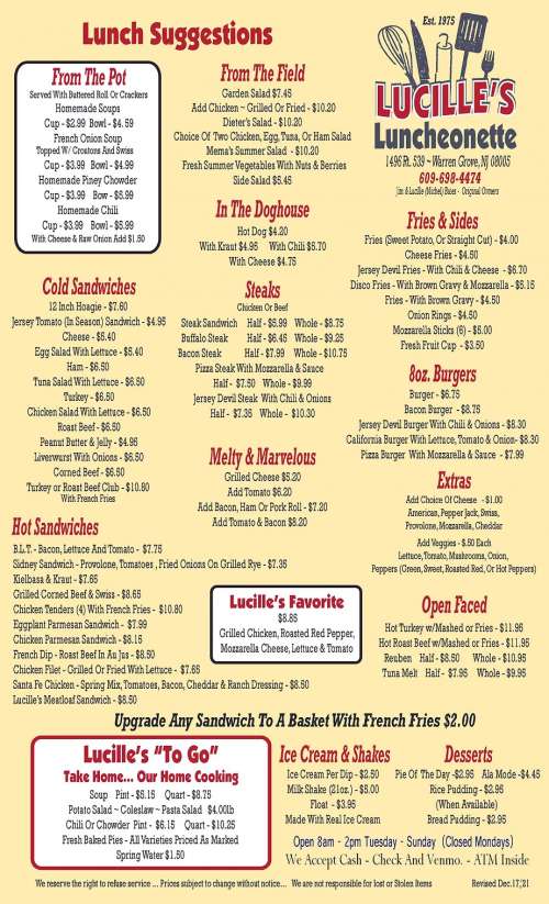 Lucille's Country Cooking menu in Barnegat Township, New Jersey, USA
