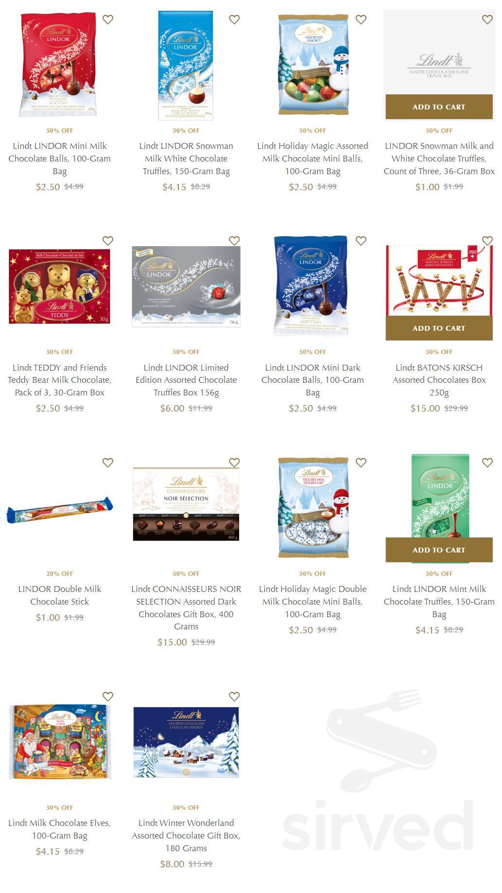 Menu - London ON's Lindt Chocolate Shop - Masonville | Sirved