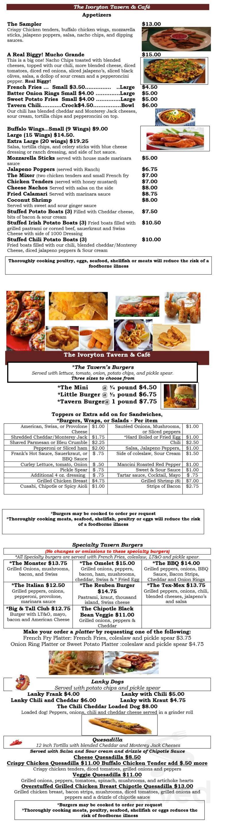 Menu - Ivoryton CT's Ivoryton Tavern | Sirved