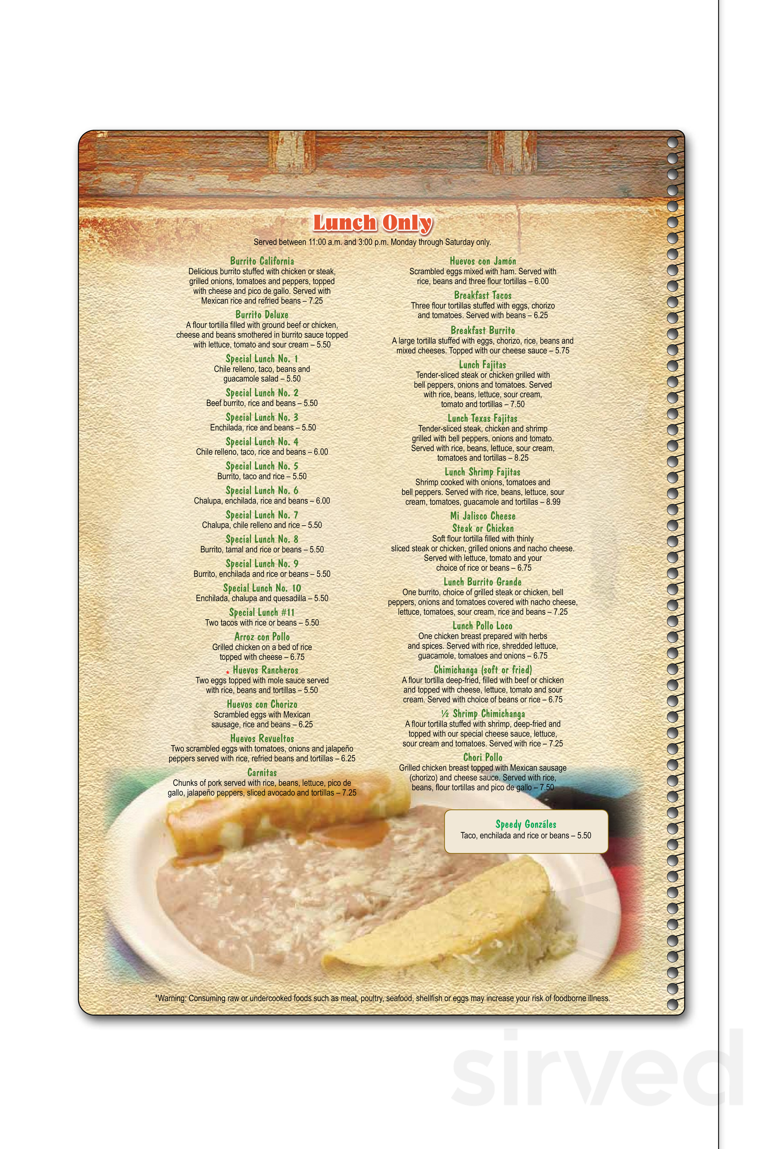 El Arriero Mexican Restaurant menu in Petersburg, Virginia, USA