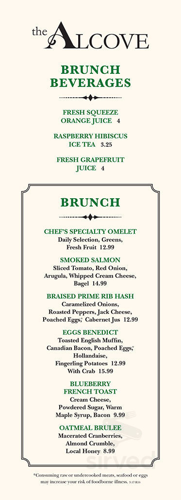 Menu for The Alcove Restaurant & Lounge in Mt Vernon, OH | Sirved