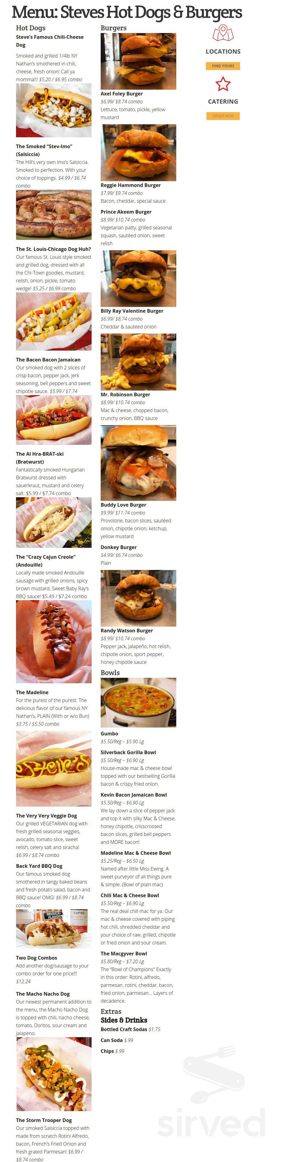 Steve's Hot Dogs menu in St. Louis, Missouri, USA