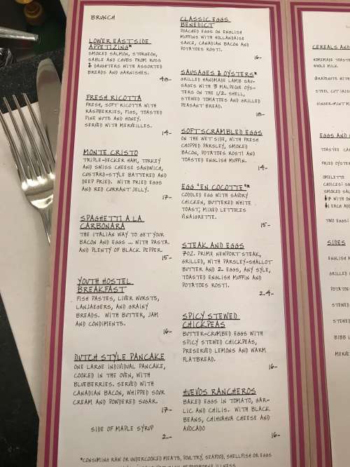 Prune menu in New York, New York, USA