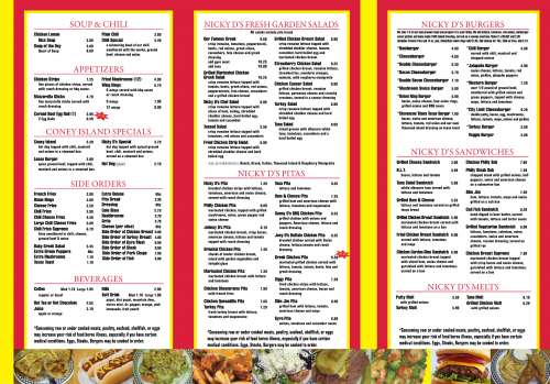 Nicky D's Coney Island menu in Sterling Heights, Michigan, USA