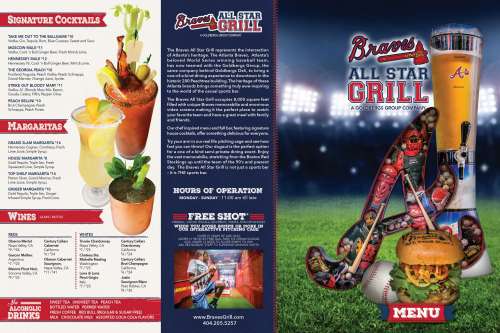 Atlanta Braves All Star Grill menu in Atlanta, Georgia, USA