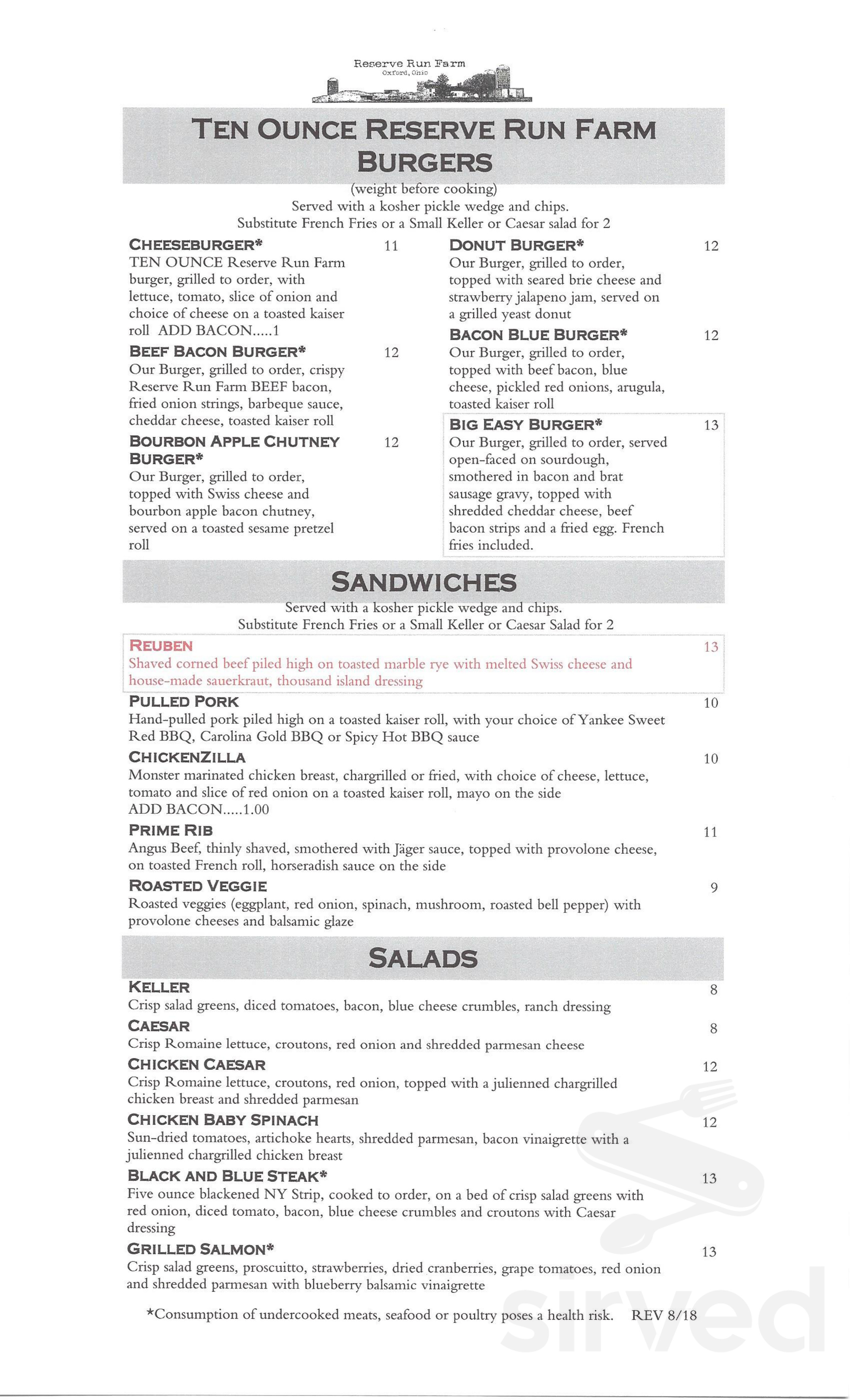 Steinkeller menu in Oxford, Ohio, USA