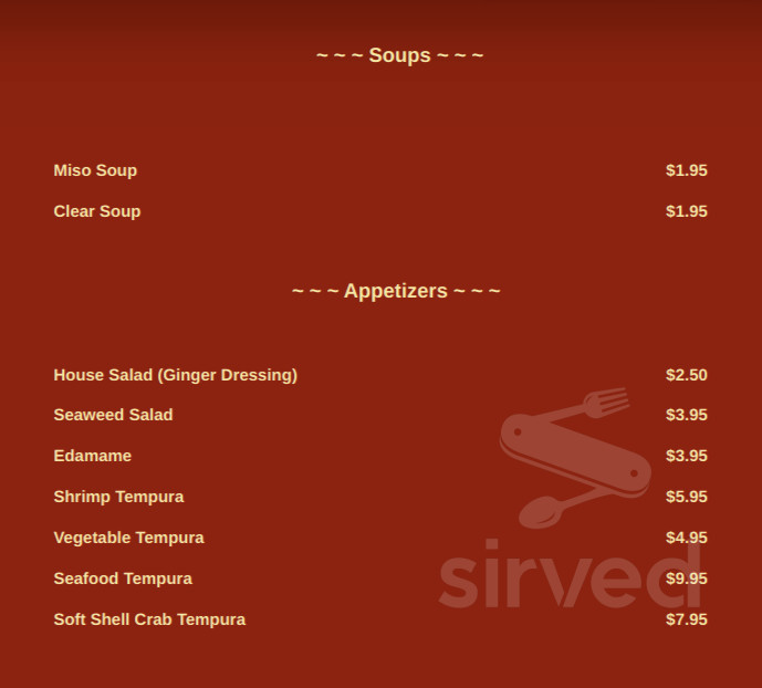 A-Tan menu in Memphis, Tennessee, USA