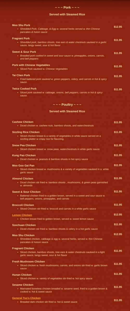 A-Tan menu in Memphis, Tennessee, USA