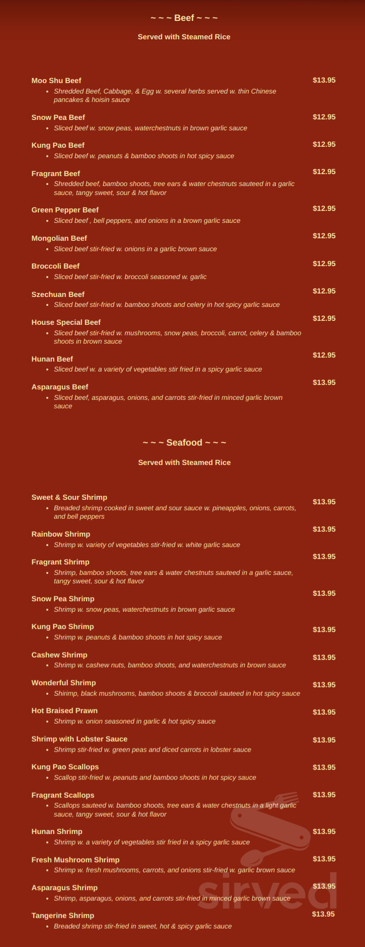 A-Tan menu in Memphis, Tennessee, USA