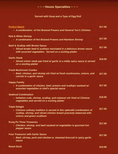 A-Tan menu in Memphis, Tennessee, USA