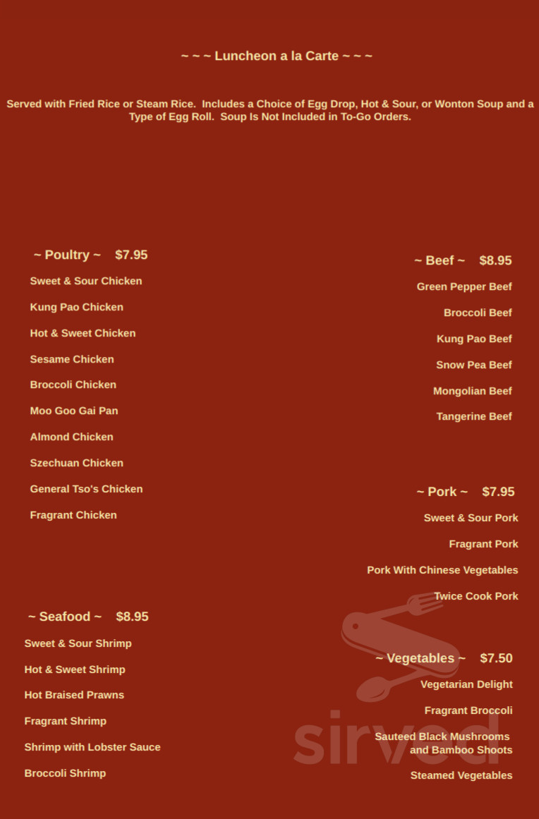 A-Tan menu in Memphis, Tennessee, USA