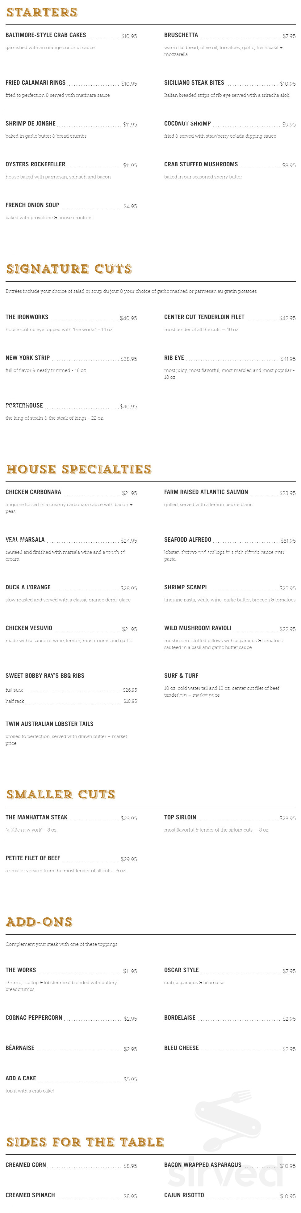 Menu - Beloit WI's Merrill & Houston's Steak Joint | Sirved