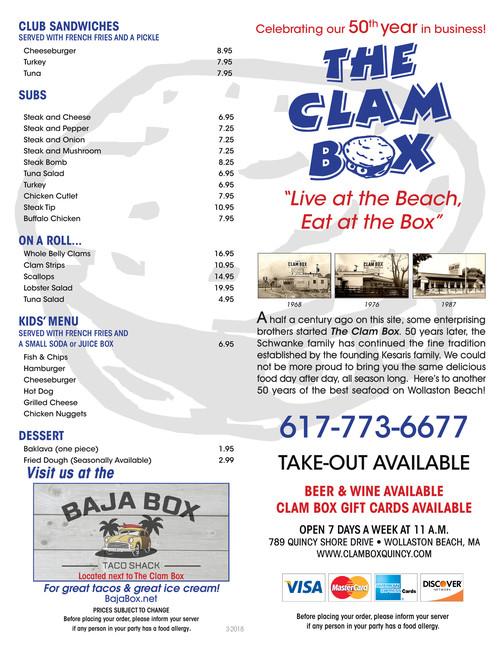 The Clam Box menu in Quincy, Massachusetts, USA