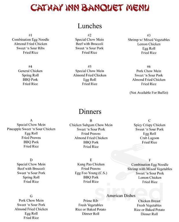Cathay Inn menu in Spokane, Washington, USA