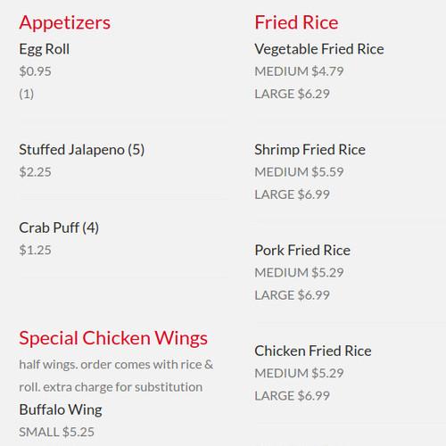 Original Timmy Chan Restaurant menu in Houston, Texas, USA