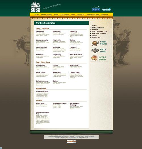 Silver Mine Subs menu in Longmont, Colorado, USA