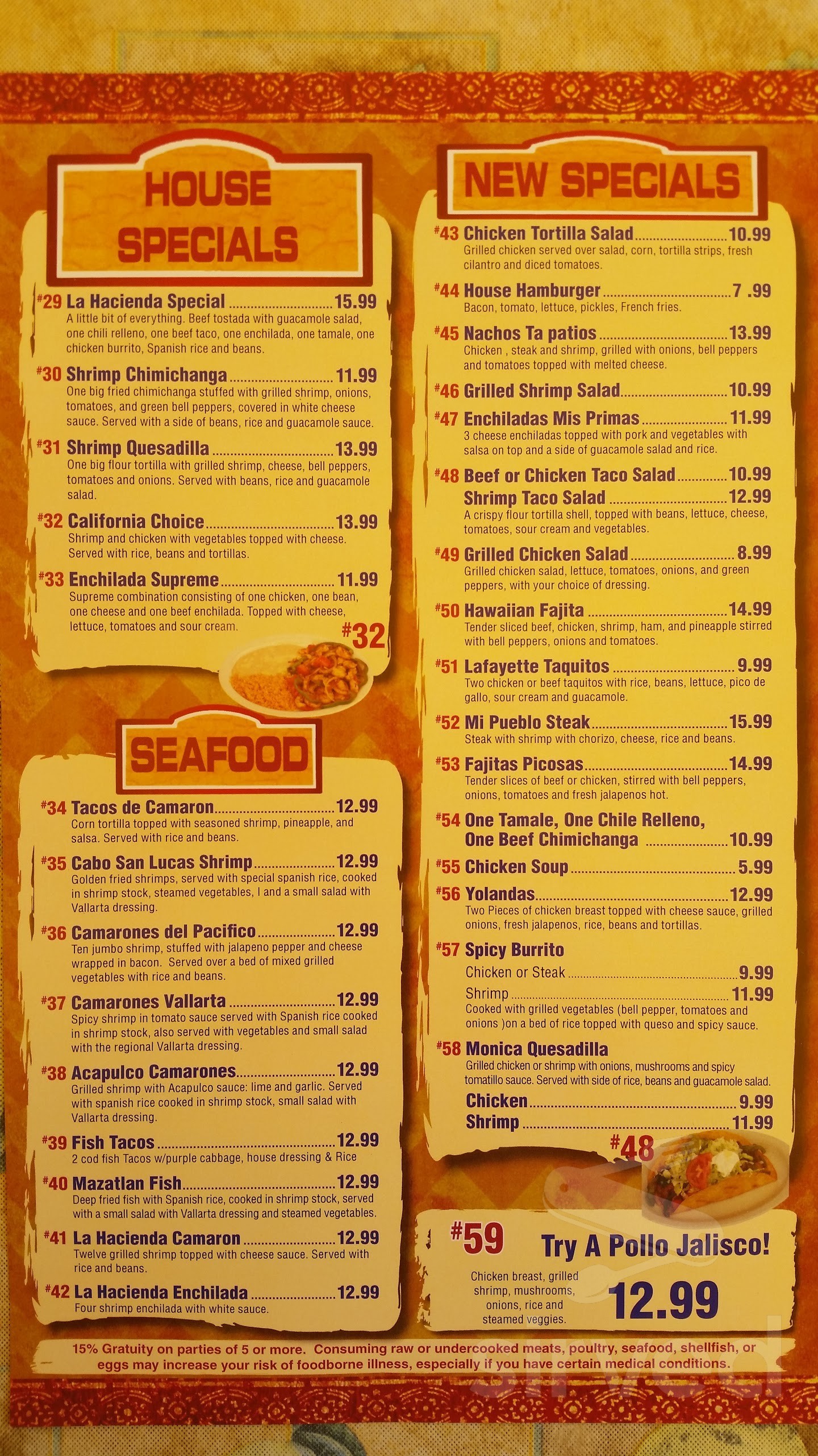 La Hacienda Authentic Mexican menus in Broussard, Louisiana, United States