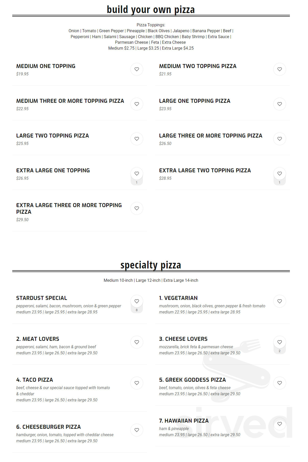 Stardust menus in High Level, Alberta, Canada