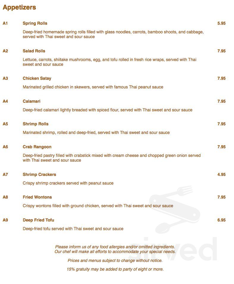 Menu for My Thai Palace North Bay in North Bay, ON | Sirved