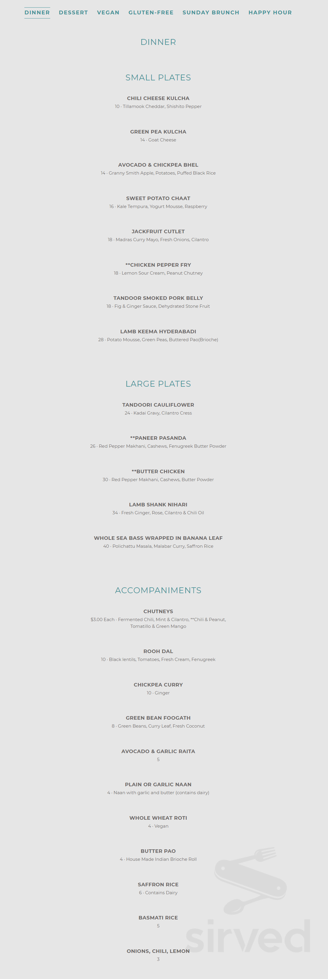 ROOH Chicago Progressive Indian Restaurant & Cocktail Bar menu in ...