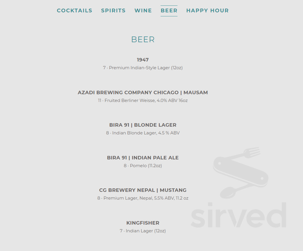 ROOH Chicago Progressive Indian Restaurant & Cocktail Bar menu in ...