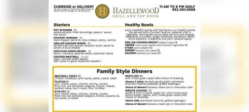Menu for Hazelwood Food and Drink- Tonka Bay in Excelsior, MN | Sirved