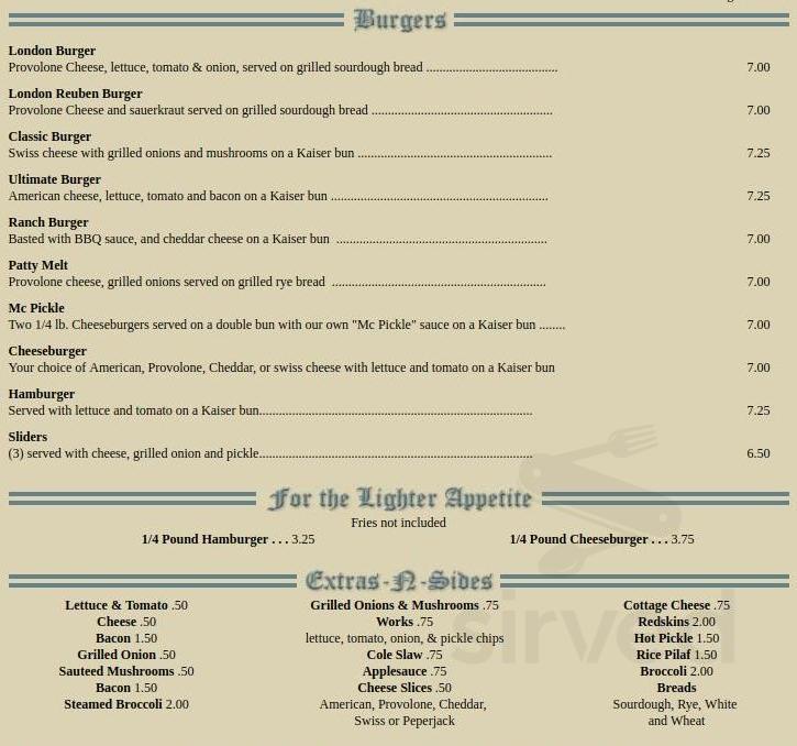 London Pickle Works menus in Brecksville, Ohio, United States