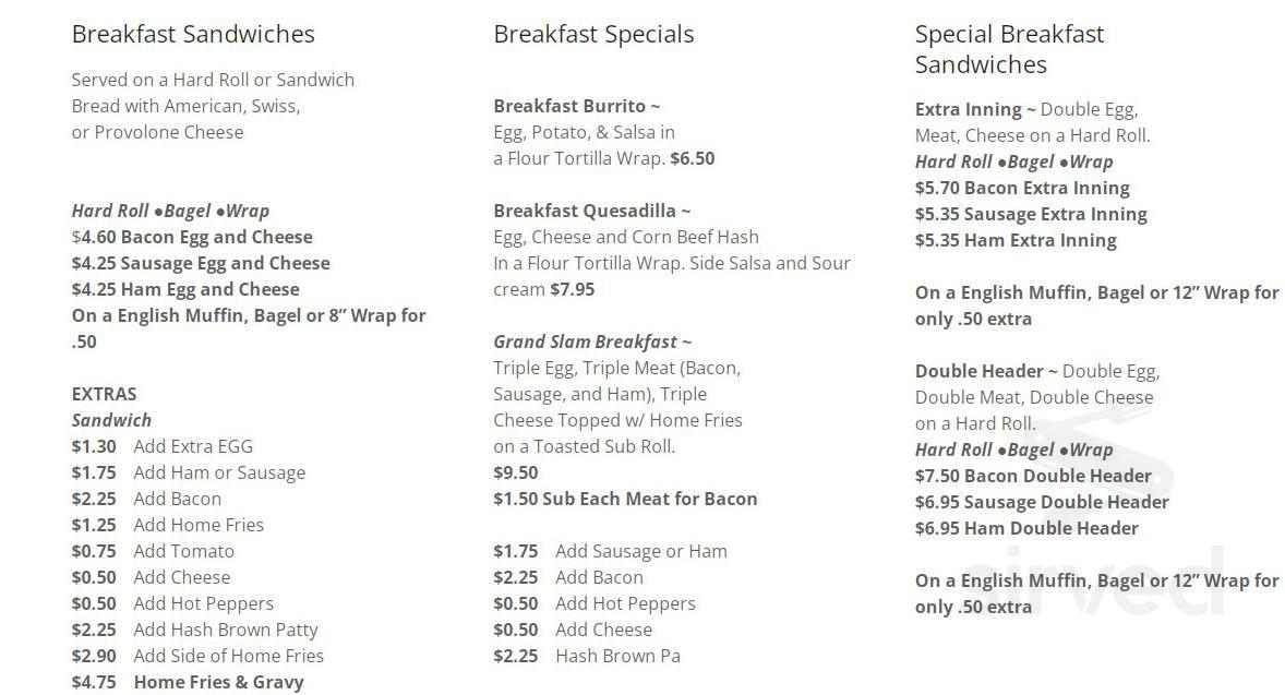 Home Plate Deli menu in Kingston, New York, USA