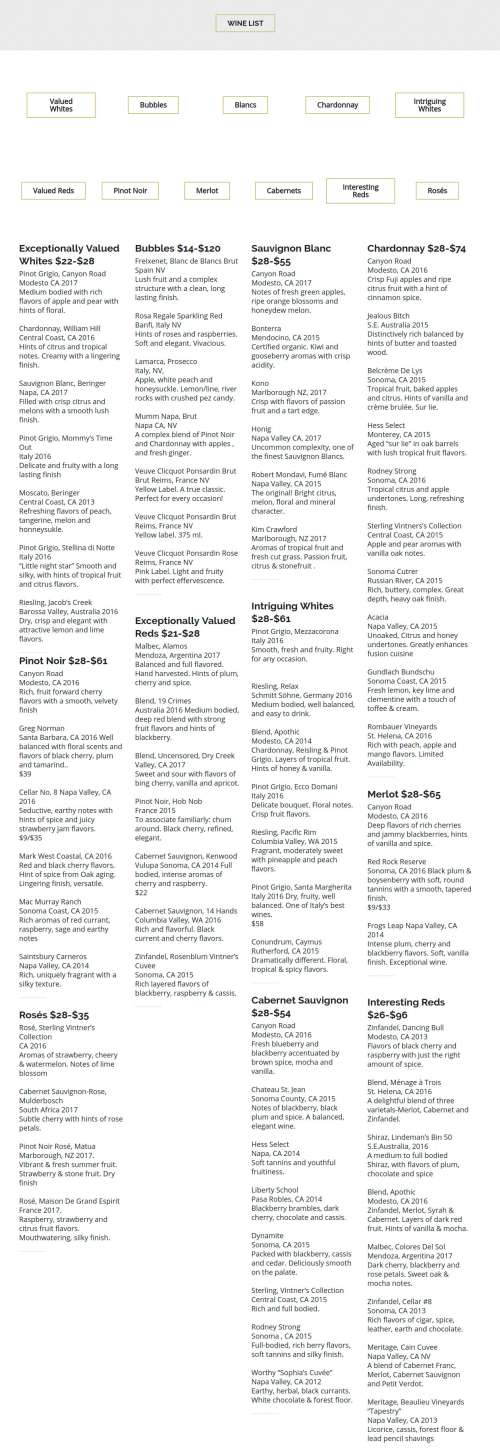 Yellowfin Steak & Fish House menu in Edgewater, Maryland, USA