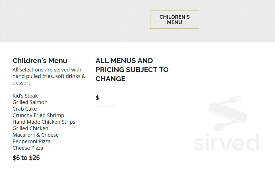 Yellowfin Steak & Fish House menu in Edgewater, Maryland, USA