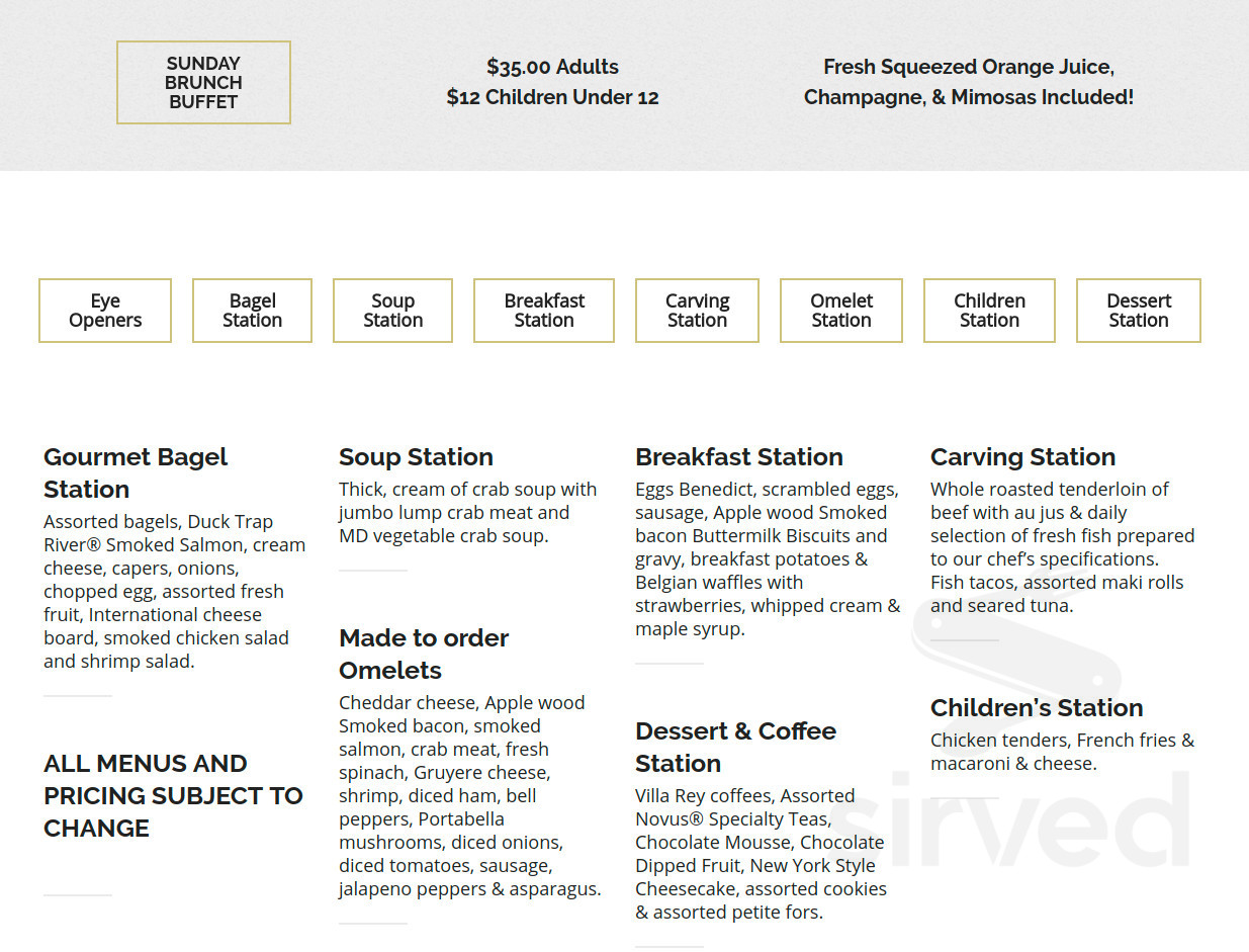 Yellowfin Steak & Fish House menu in Edgewater, Maryland, USA