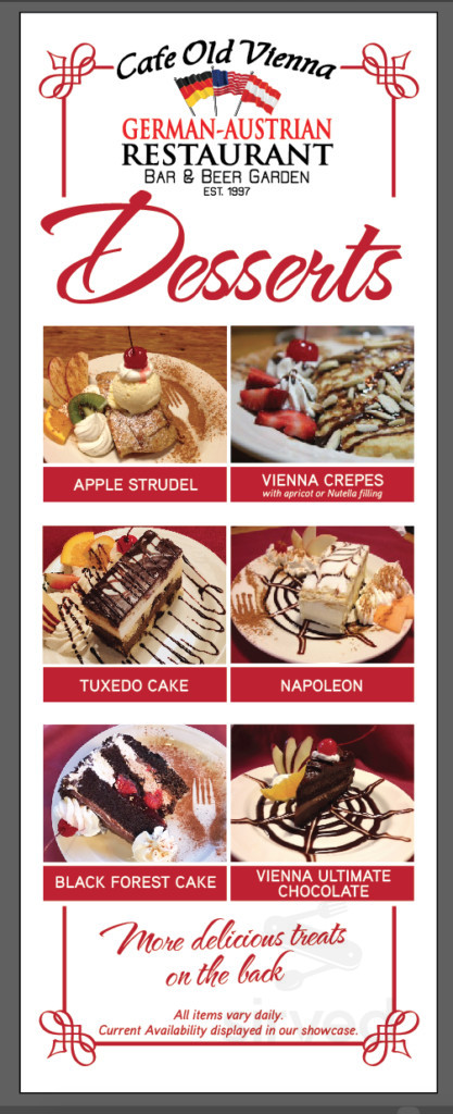 Cafe Old Vienna menu in Myrtle Beach, South Carolina, USA