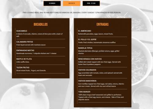 Viva Toro menu in Brooklyn, New York, USA