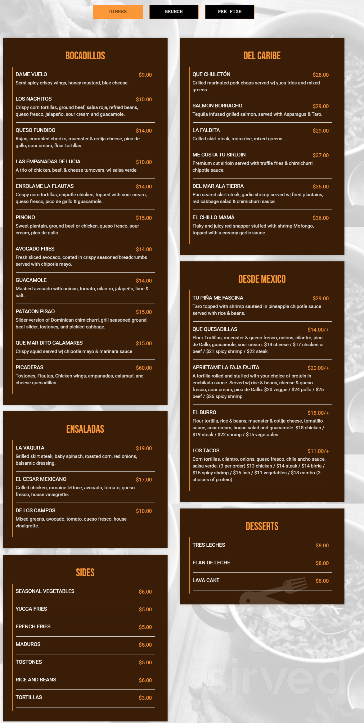 Viva Toro menu in Brooklyn, New York, USA