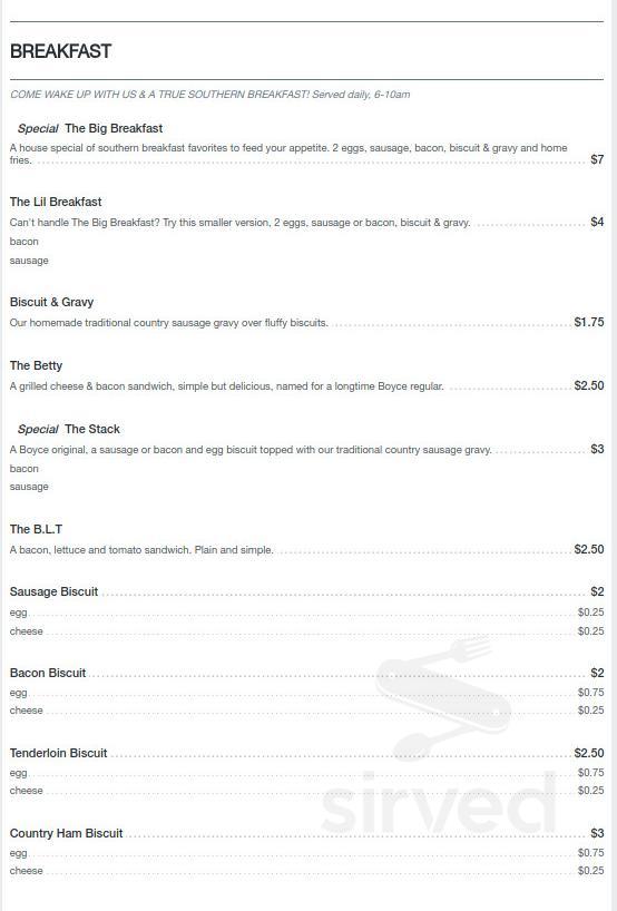 Menu for Boyce General Store in Alvaton, KY | Sirved