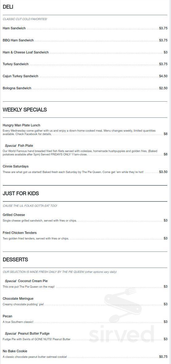 Menu - Alvaton KY's Boyce General Store | Sirved