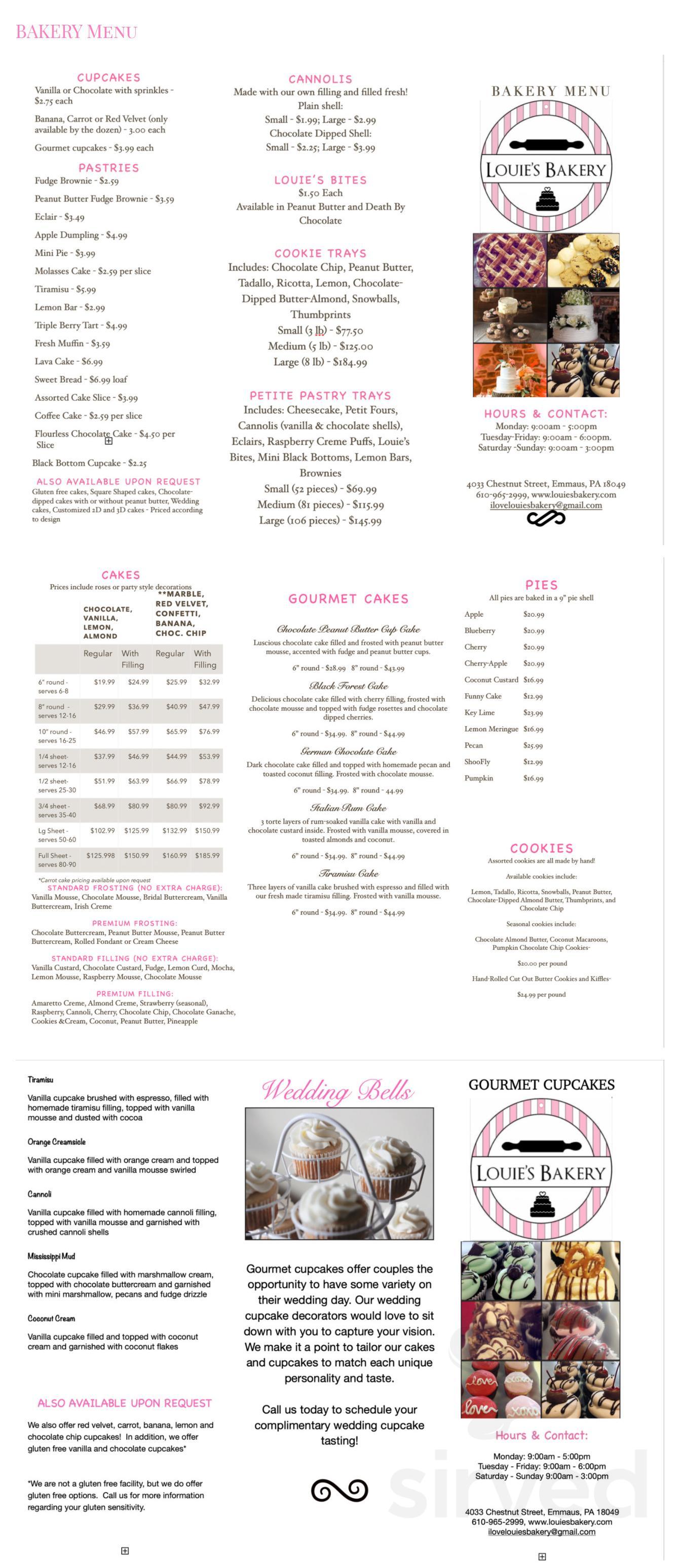 Louie's Bakery menu in Emmaus, Pennsylvania, USA