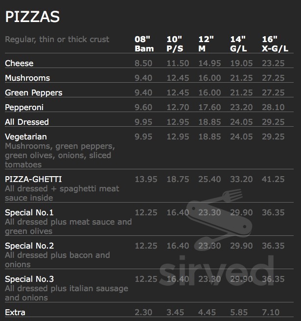 Marconi Pizzeria menu in Montréal, Quebec, Canada