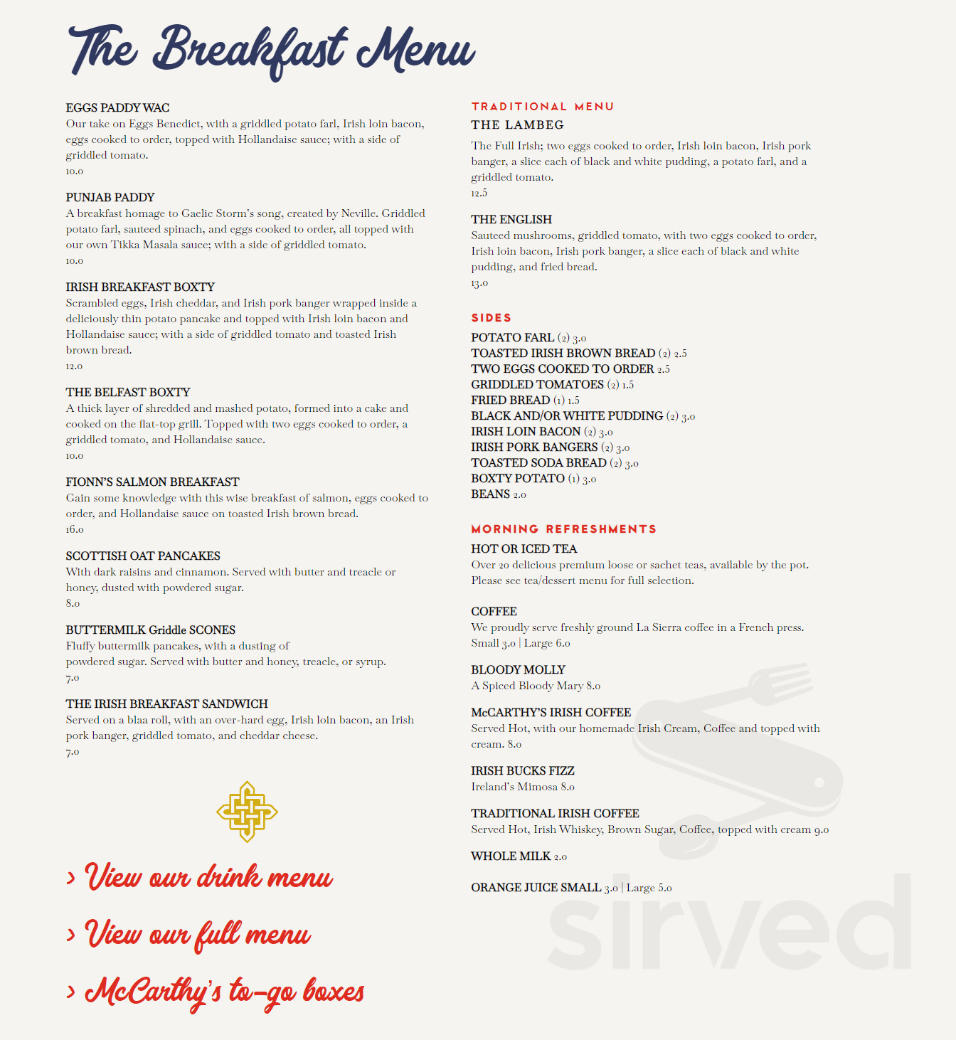 McCarthy's Red Stag Pub and Whiskey Bar menus in Bethlehem ...