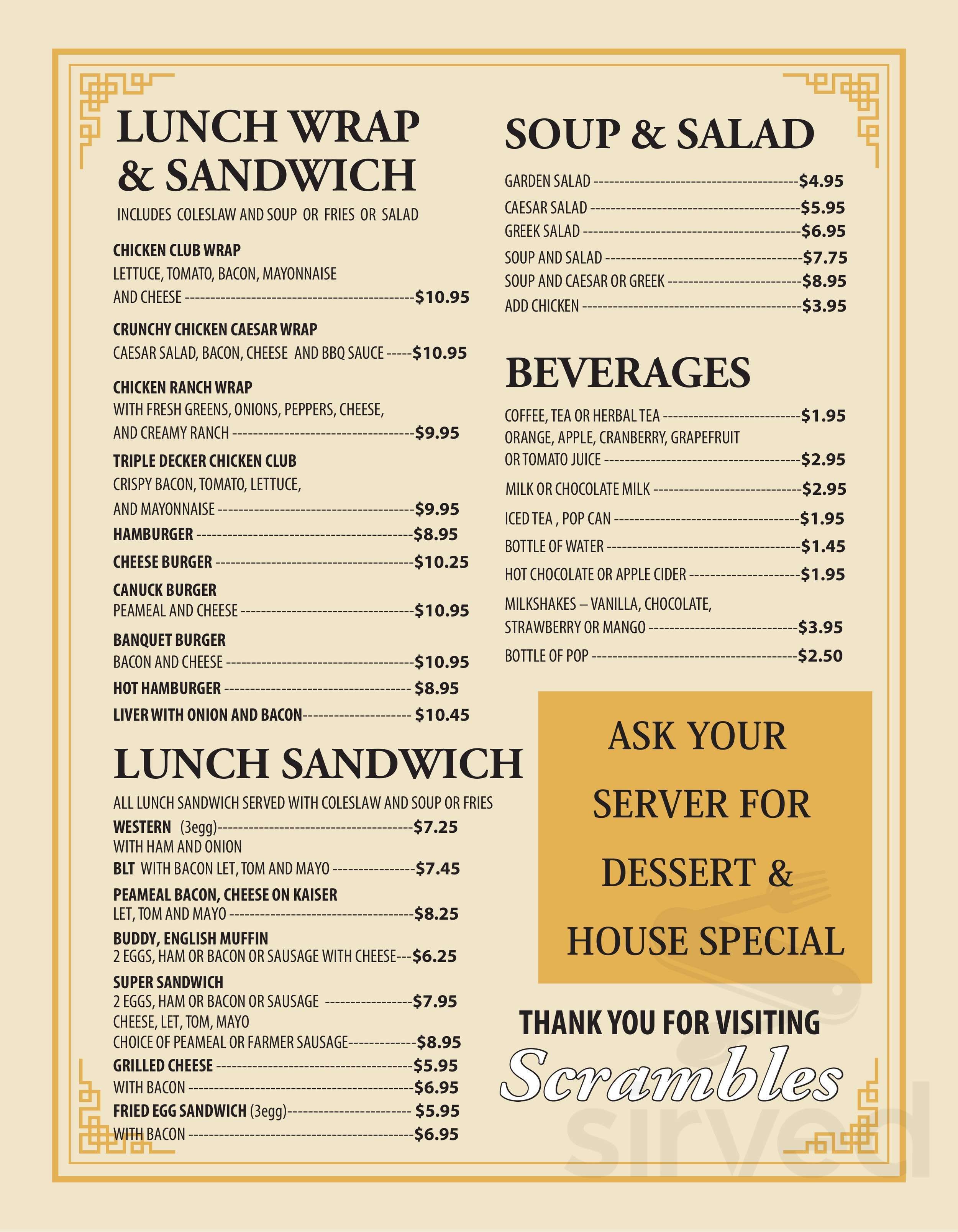 Scrambles menus in Ajax, Ontario, Canada