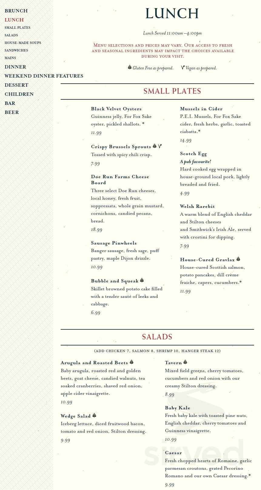 The Whip Tavern menu in Coatesville, Pennsylvania, USA