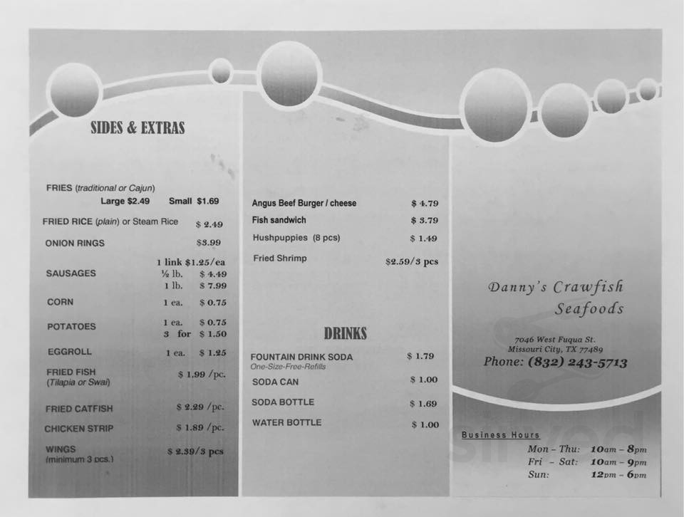 Danny's Crawfish & Seafood menus in Missouri City, Texas, United States