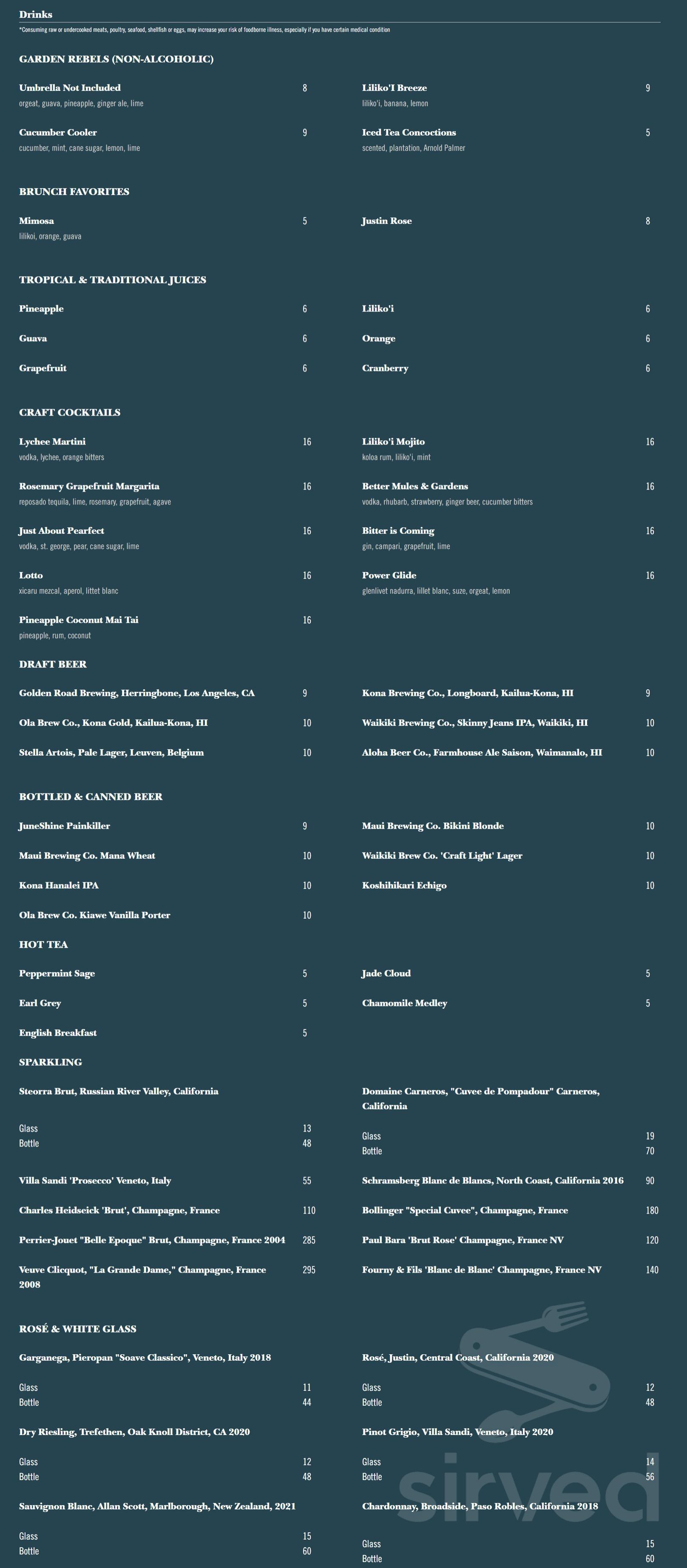 Menu for Herringbone Waikiki in Honolulu, HI | Sirved