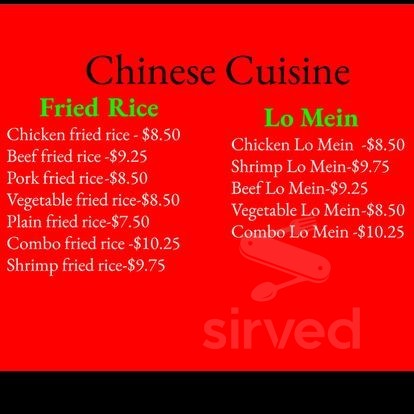 El Chino Mex menu in Indianapolis, Indiana, USA