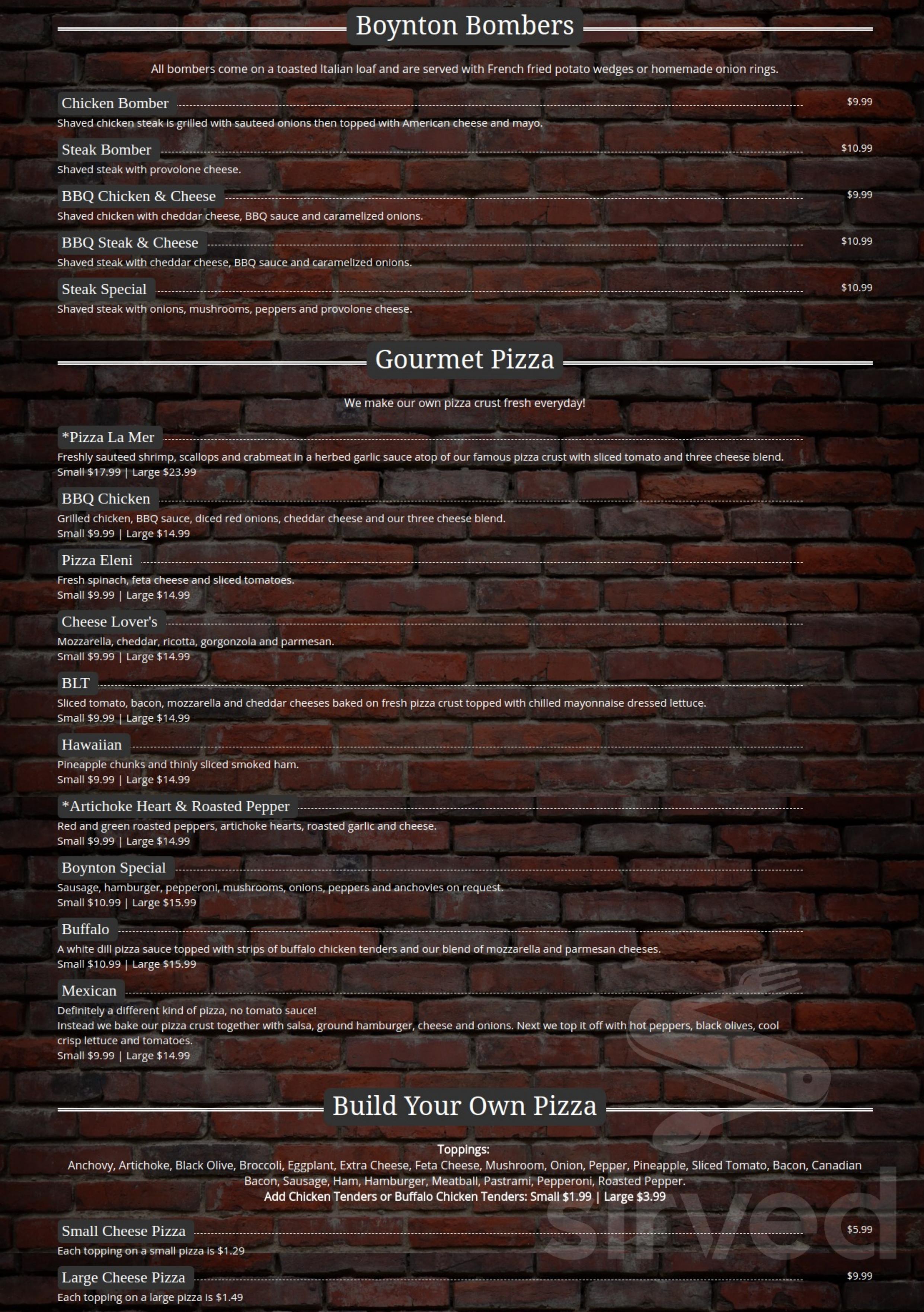 The Boynton Restaurant & Spirits menu in Worcester, Massachusetts, USA