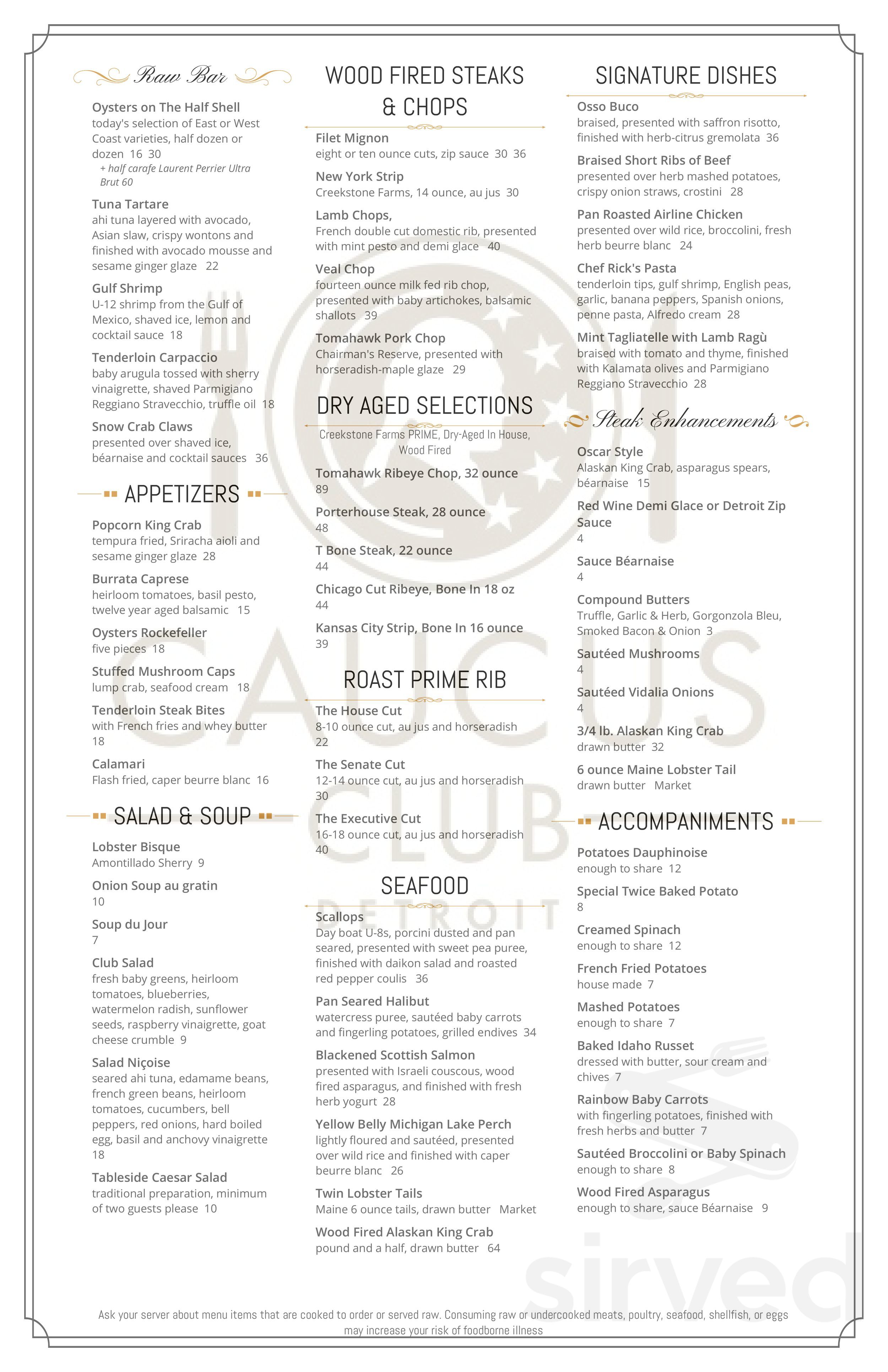 Caucus Club Detroit menu in Detroit, Michigan, USA