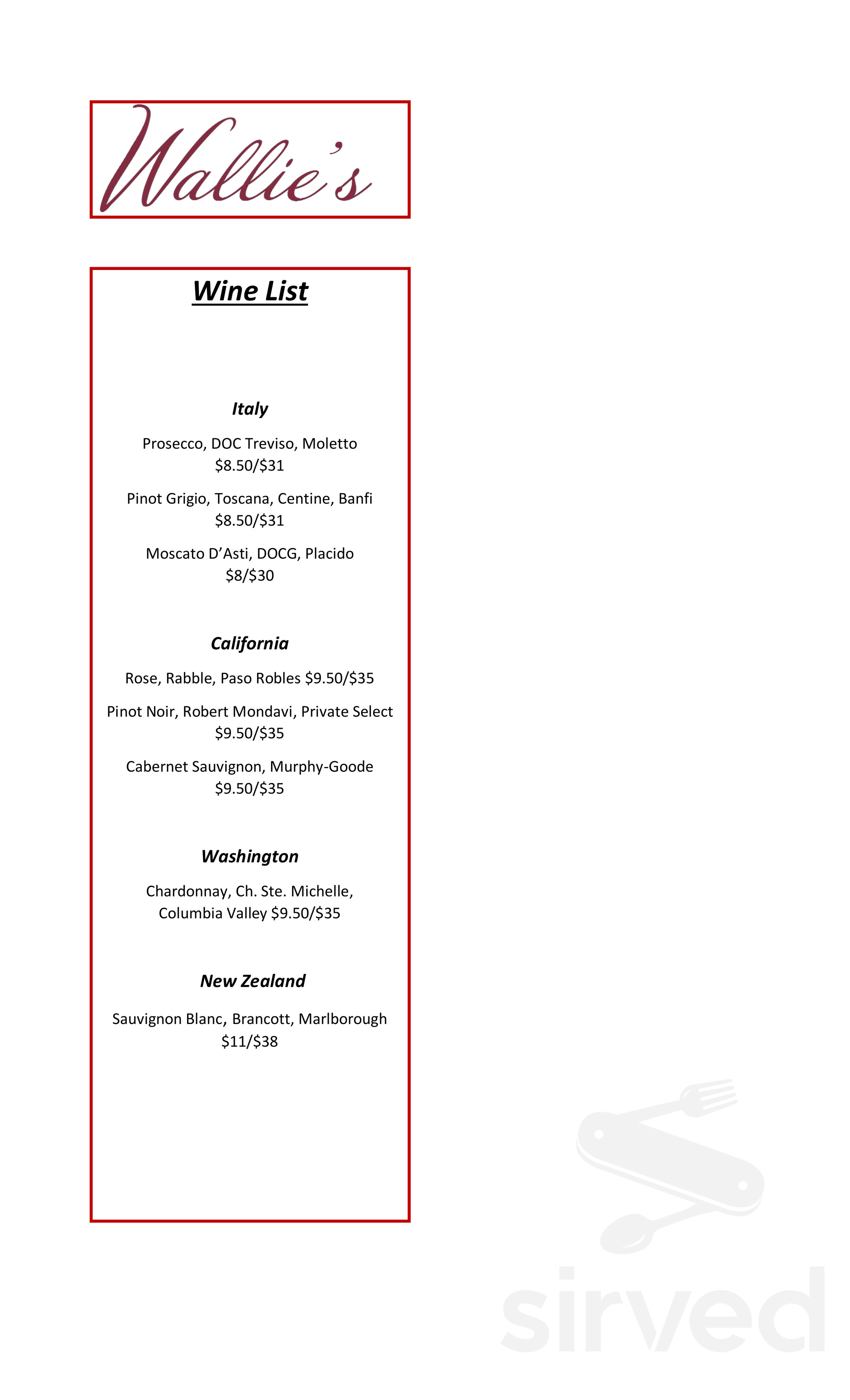 Wallie's of Greenwich menus in Greenwich, New York, United States